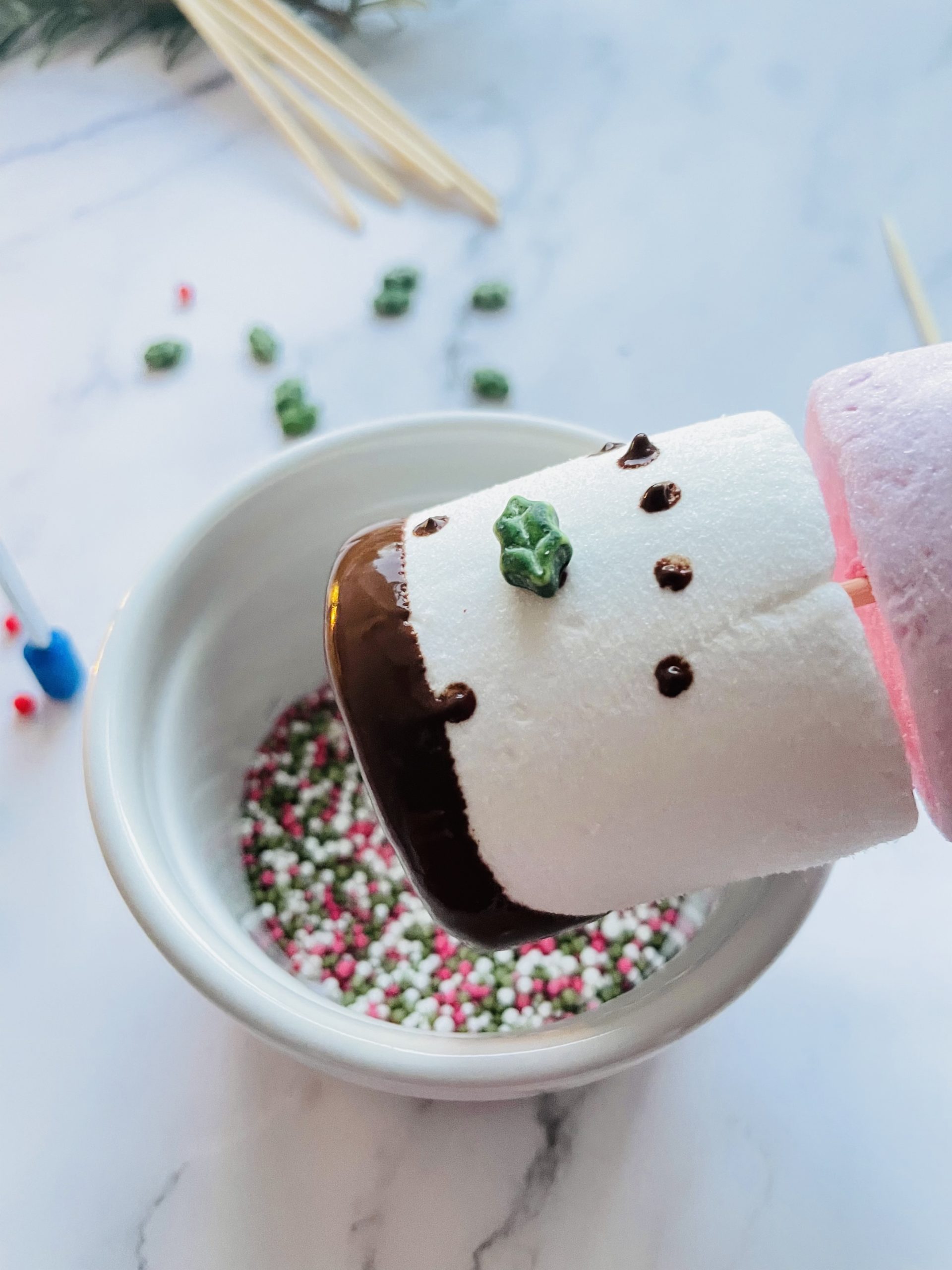 Chocolate Marshmallow Snowwomen using DIY Fondue Set - Half a Coconut