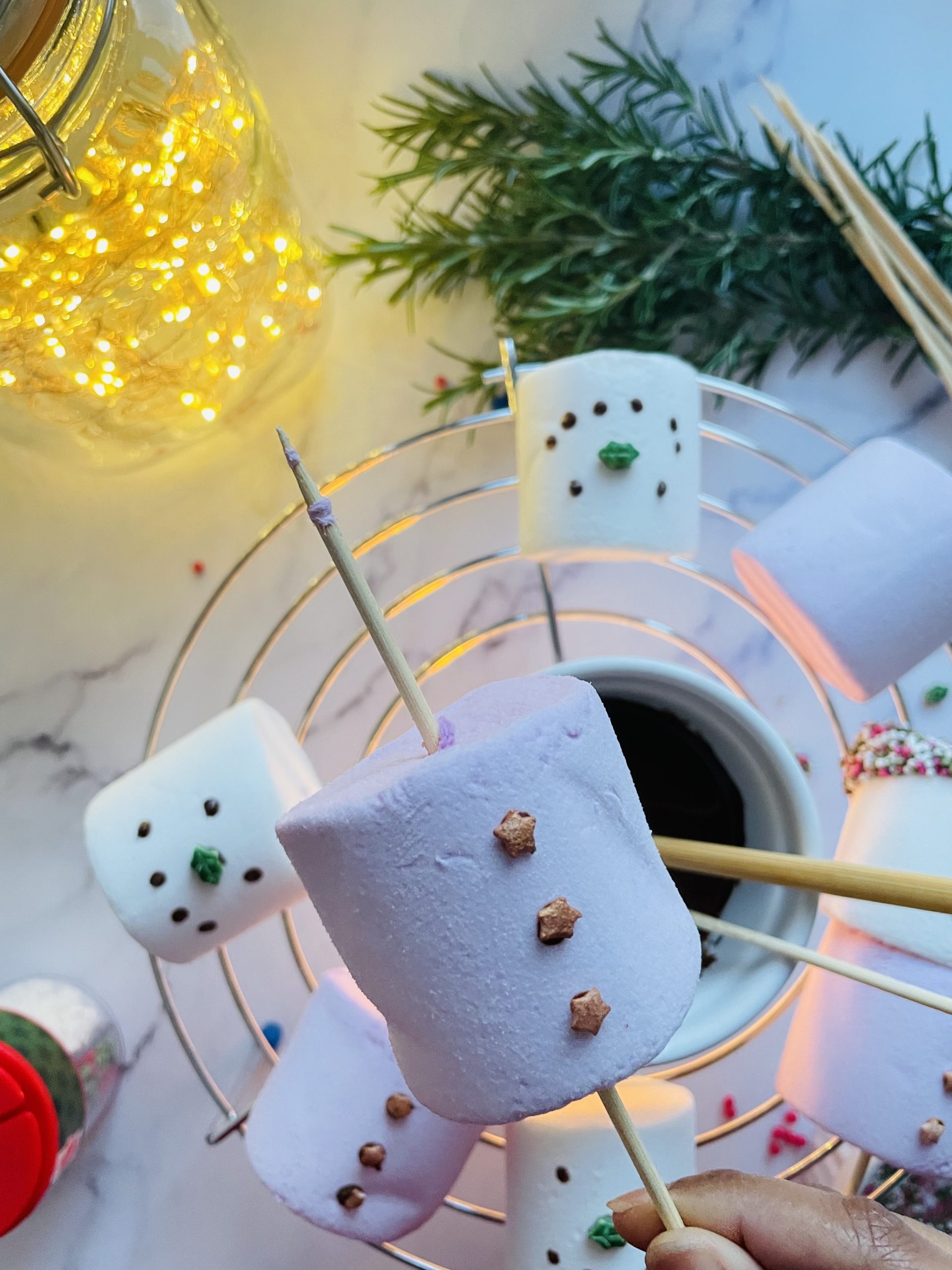 Chocolate Marshmallow Snowwomen using DIY Fondue Set - Half a Coconut